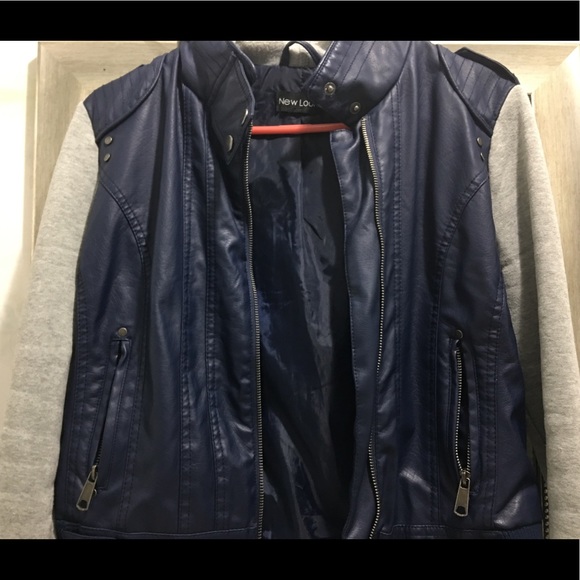 New Look | Jackets & Coats | New Look Leather Navy Blue Grey Jacket ...